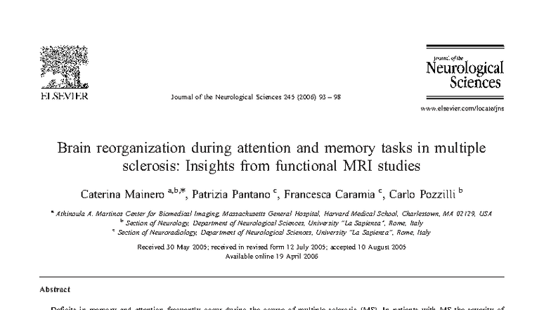 Functional MRI Insights on Cognitive Tasks in MS: J Neurol Sci 245 ...