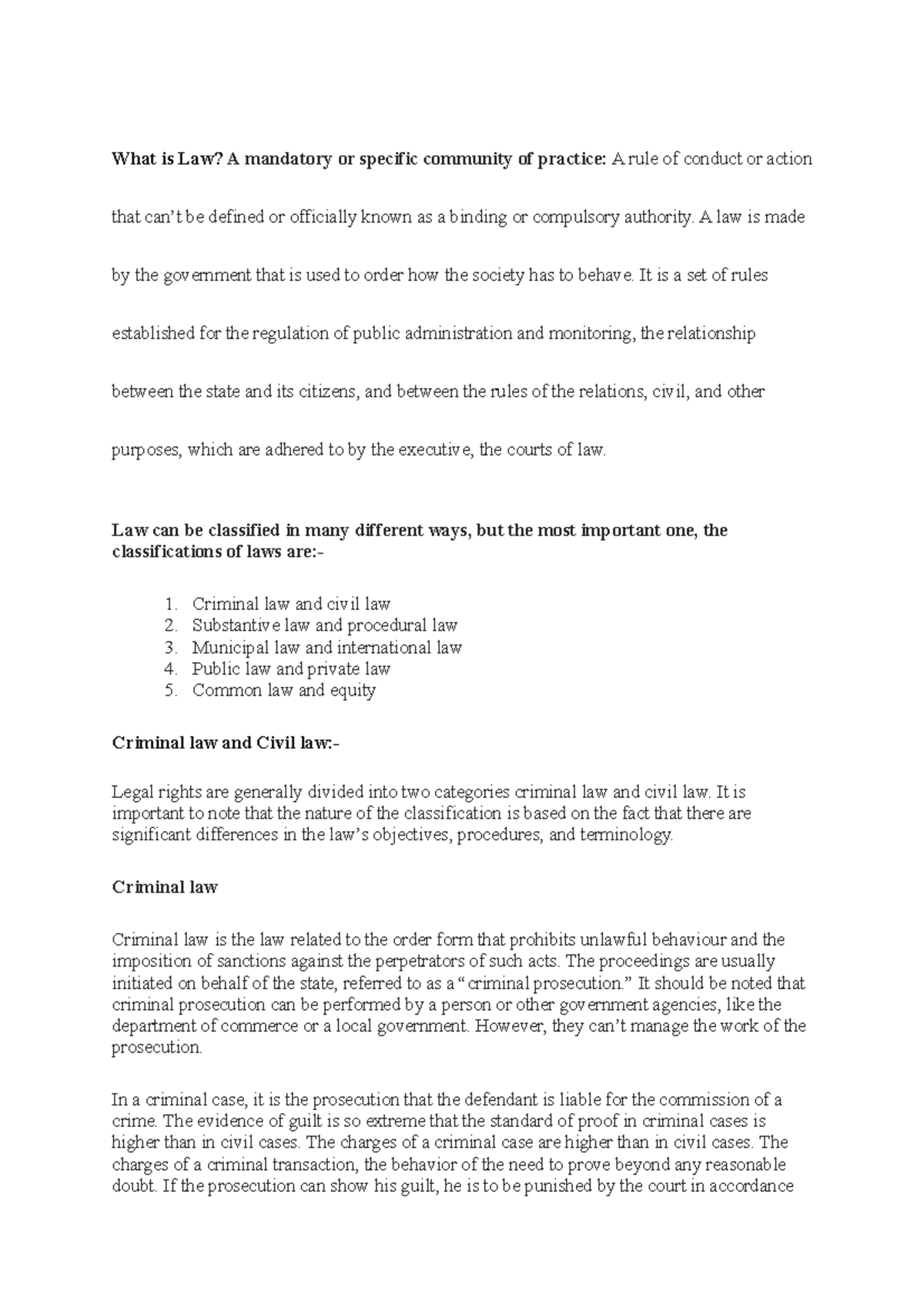 Classification of law 1 - What is Law? A mandatory or specific ...