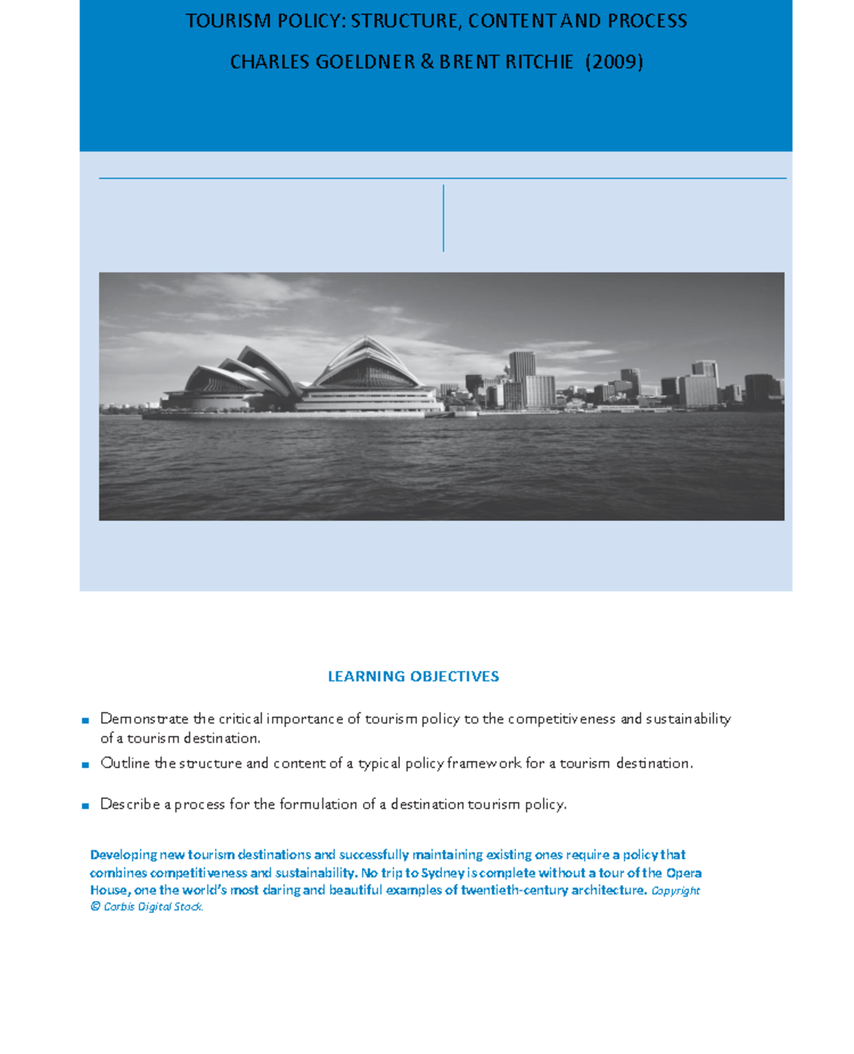 Tourism Policy - Process LEARNING OBJECTIVES Demonstrate the critical ...