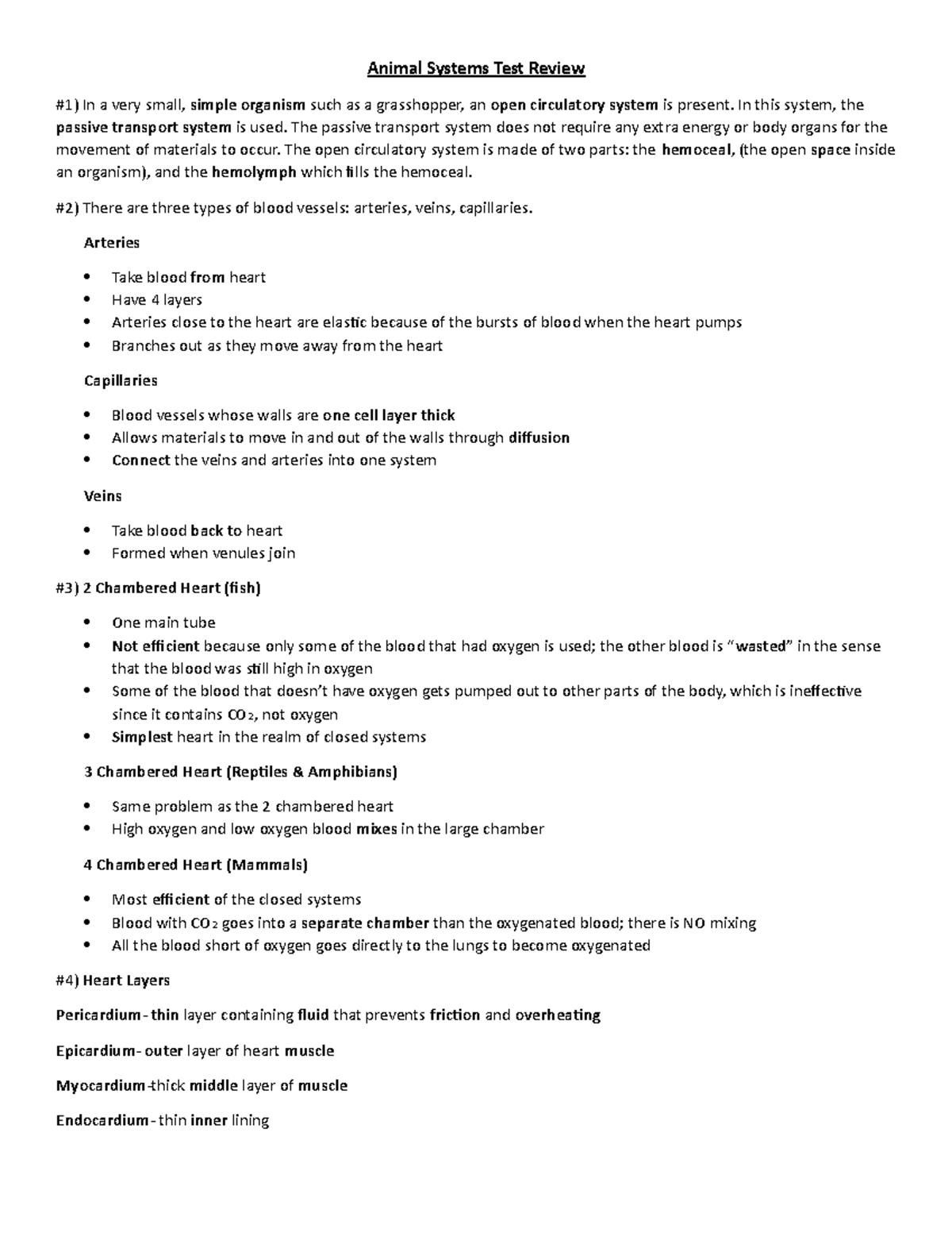 Animal Systems Test Review for Bio 30: Key Concepts and Details - Studocu