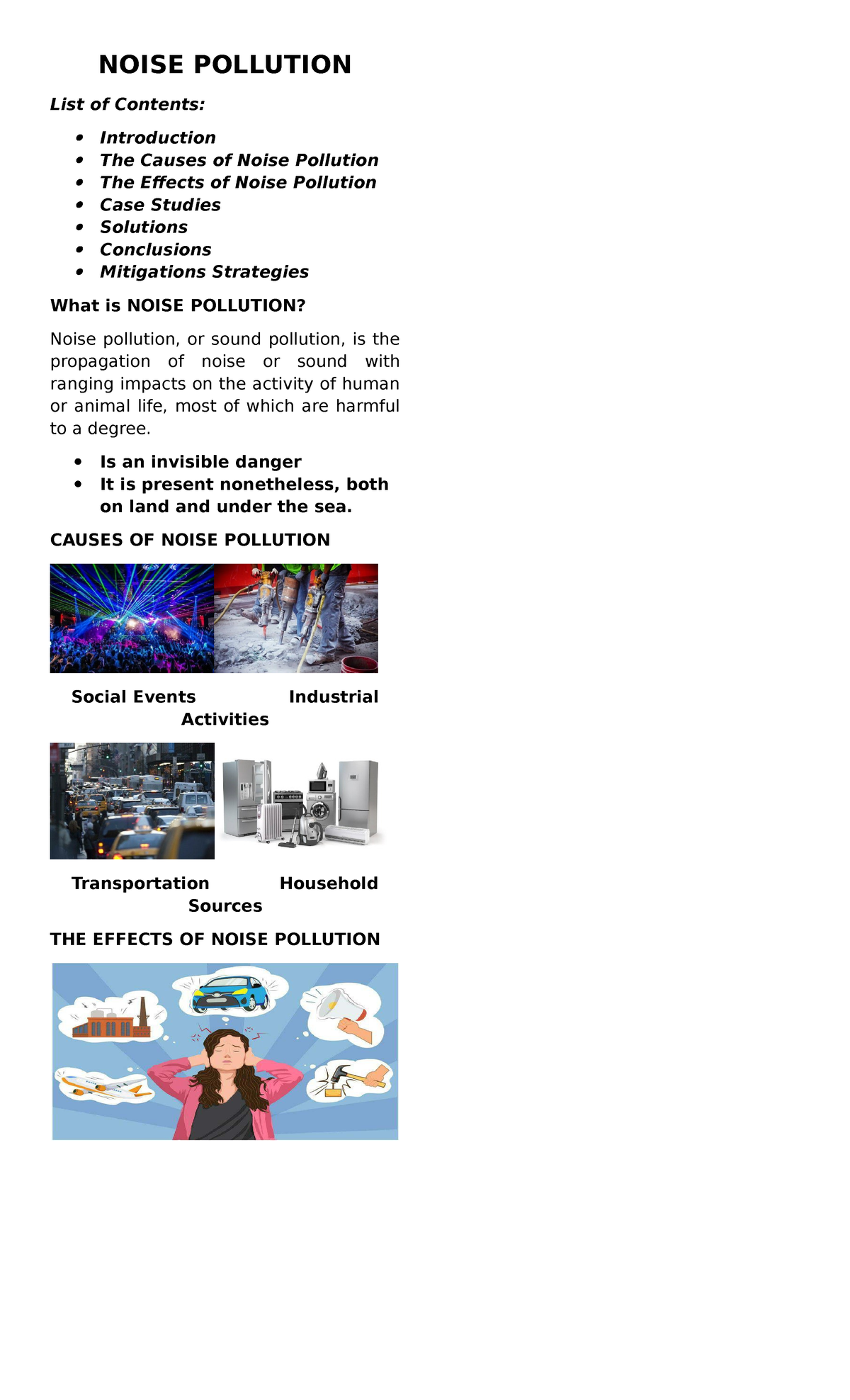 Noise Pollution - NOISE POLLUTION List of Contents: Introduction The ...