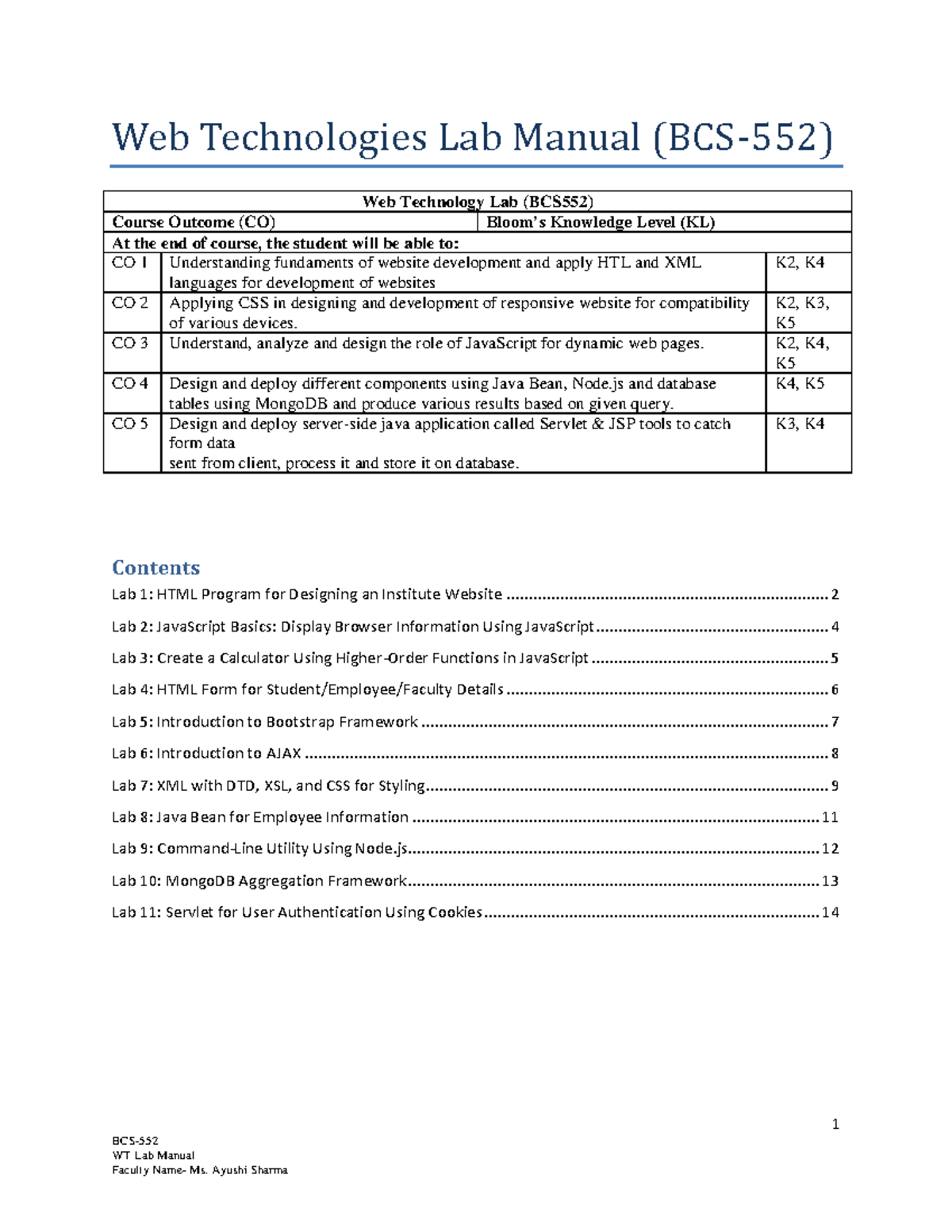 Web Technologies Lab Manual - BCS 552 (2024) - Studocu