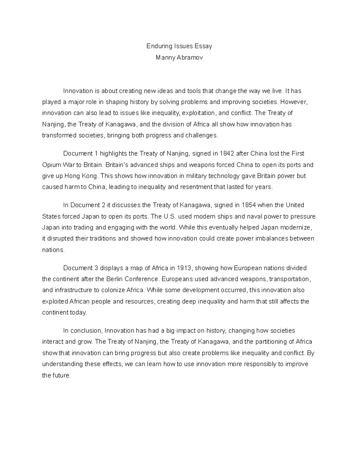 Enduring Issues Essay - Google Docs - Enduring Issues Essay Manny ...