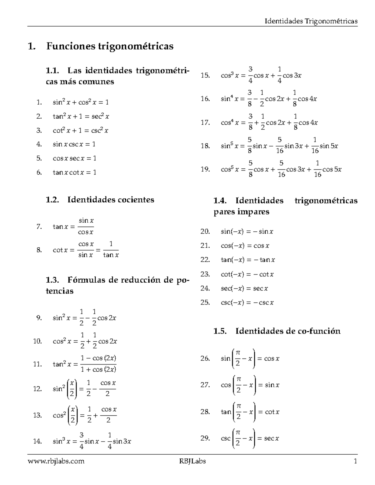 Formulario DE Identidades Trigonométricas - Identidades Trigonom ...