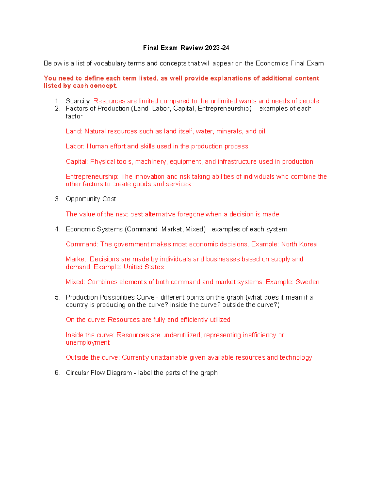 Economics Final Exam Study Guide 2023-24: Key Concepts & Terms - Studocu