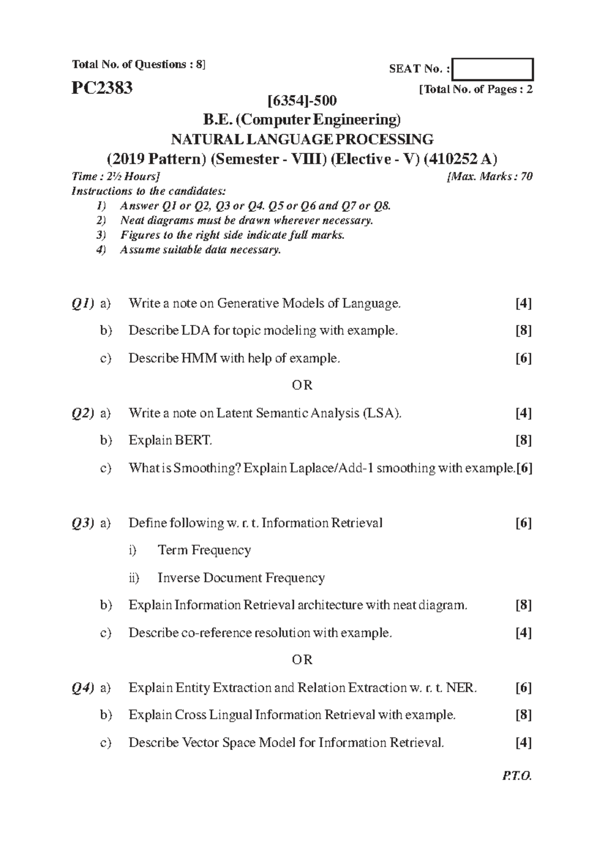End Sem Exam Notes: PC2383 Natural Language Processing (2019) - Studocu