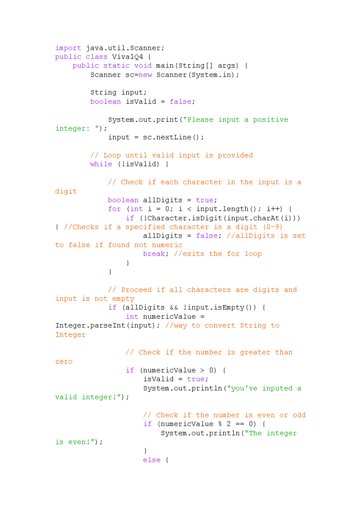 VIVA1 - Java Program for Validating Positive Integers - Studocu