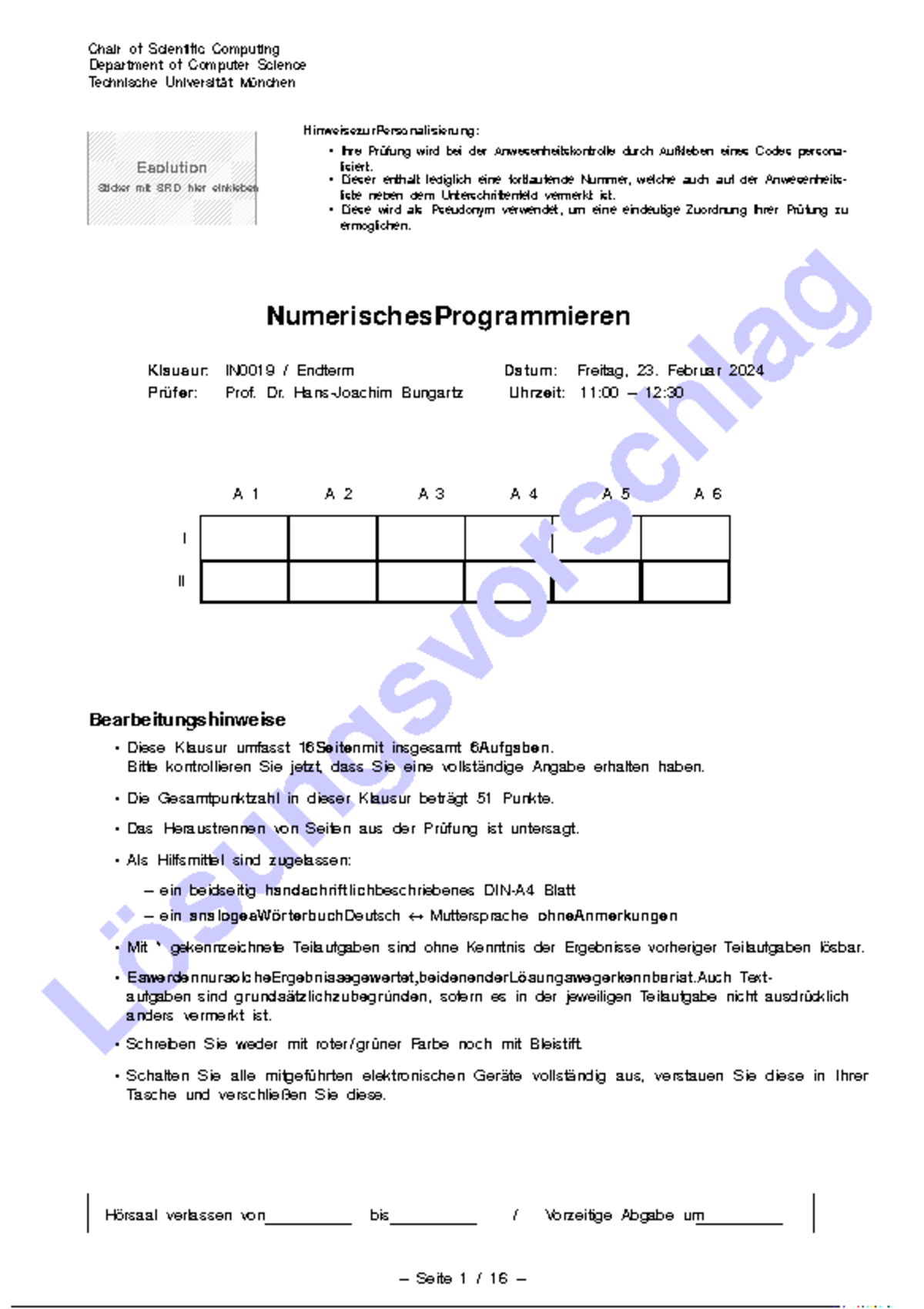 Numerical Programming Endterm Exam Solutions IN0019 WS 2023-24 - Studocu