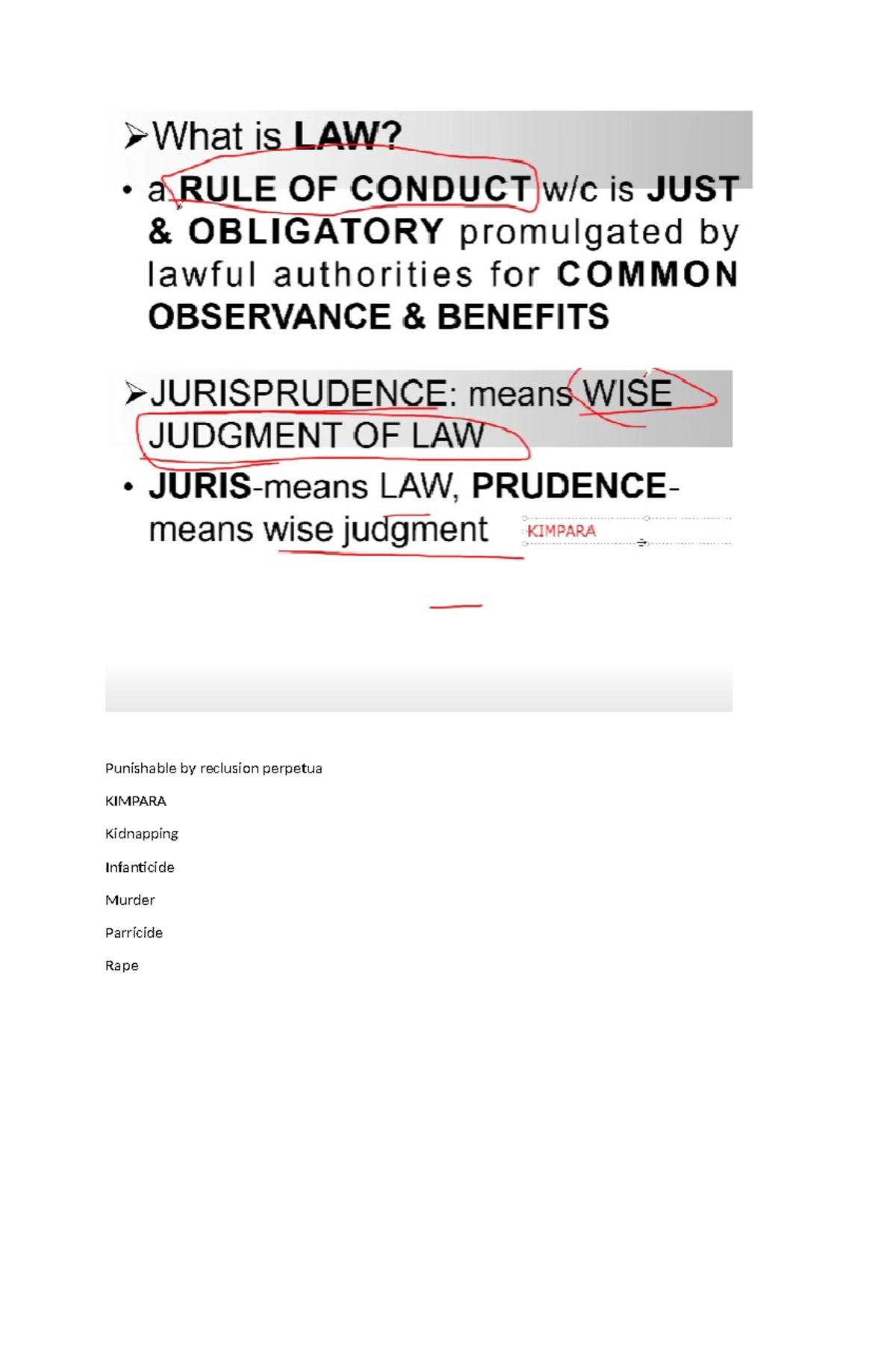 CLJ BOOK 1 - for criminal law book 1 - Punishable by reclusion perpetua ...