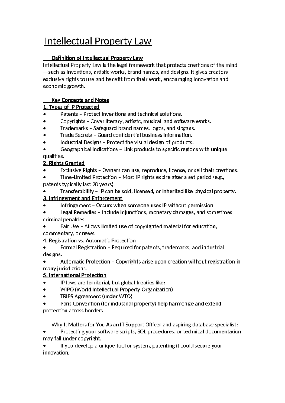 Intellectual Property Law Overview and Key Concepts - Studocu