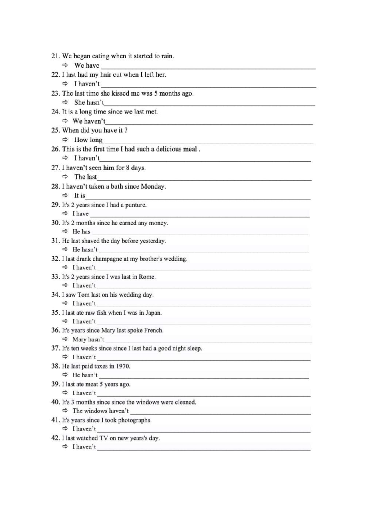 VIẾT LẠI CÂU HIỆN TẠI HOÀN THÀNH - Vocab & Exercises - Studocu