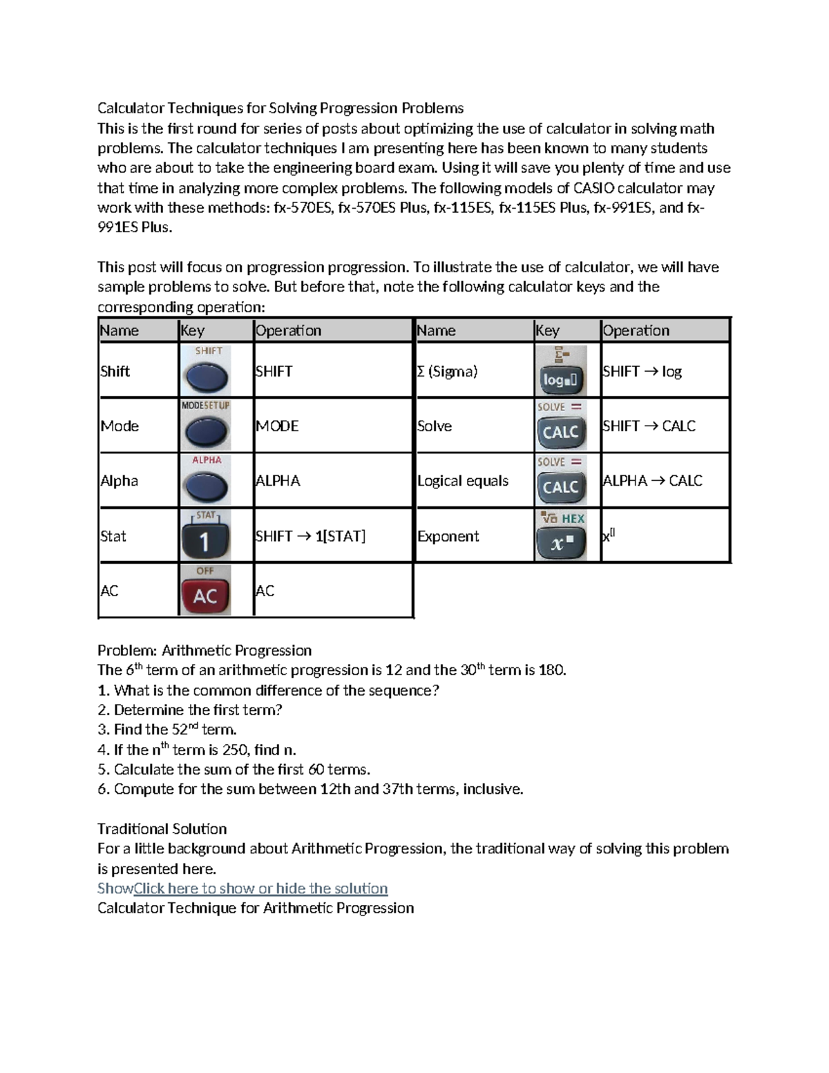 Calculator Techniques for Solving algebra problems - Calculator Techniques for Solving ...