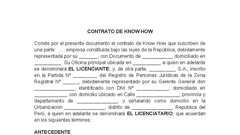Contrato DE KWOW HOW - formato - CONTRATO DE KNOW HOW Conste por el ...