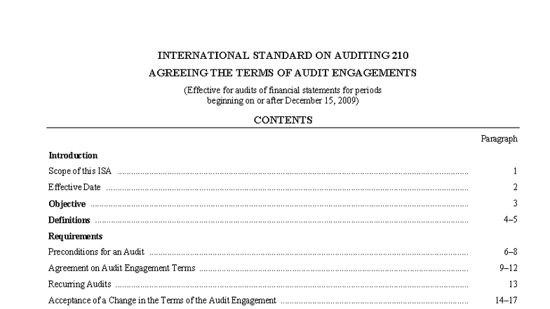 ISA 210: Understanding the Terms of Audit Engagements - Studocu