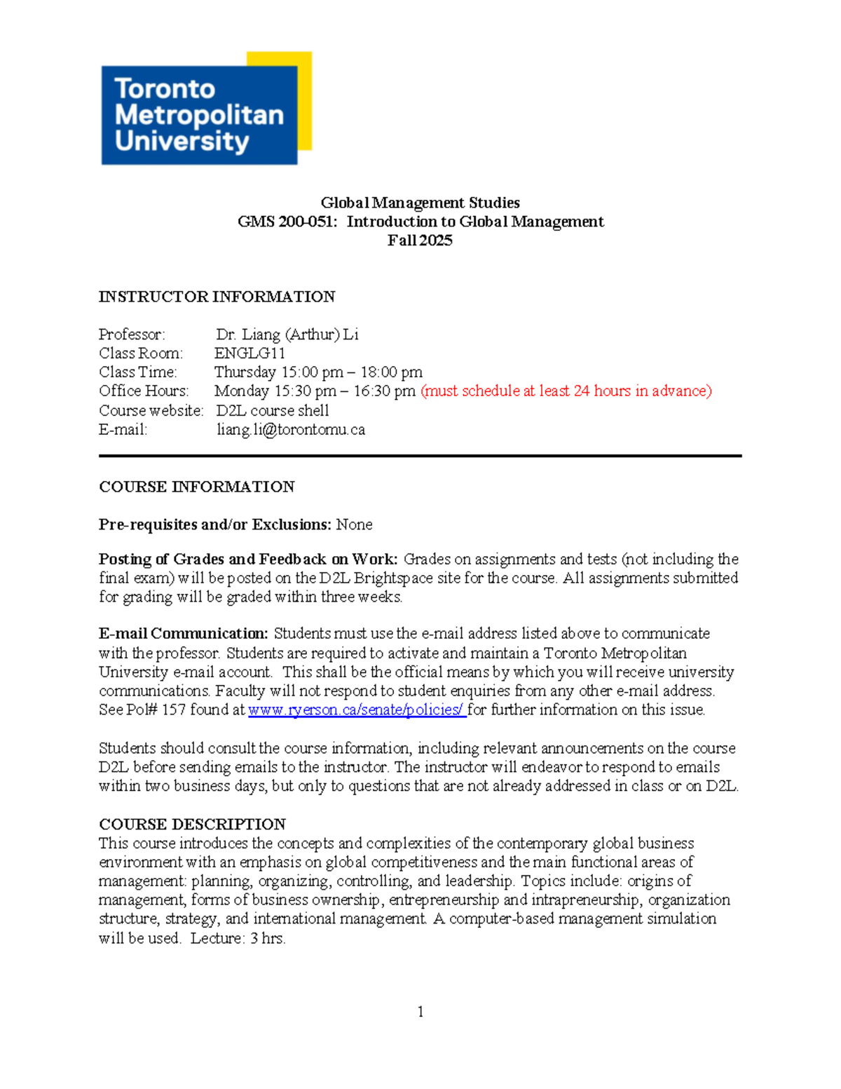 GMS200 Course Outline: Introduction to Global Management Fall 2025 ...