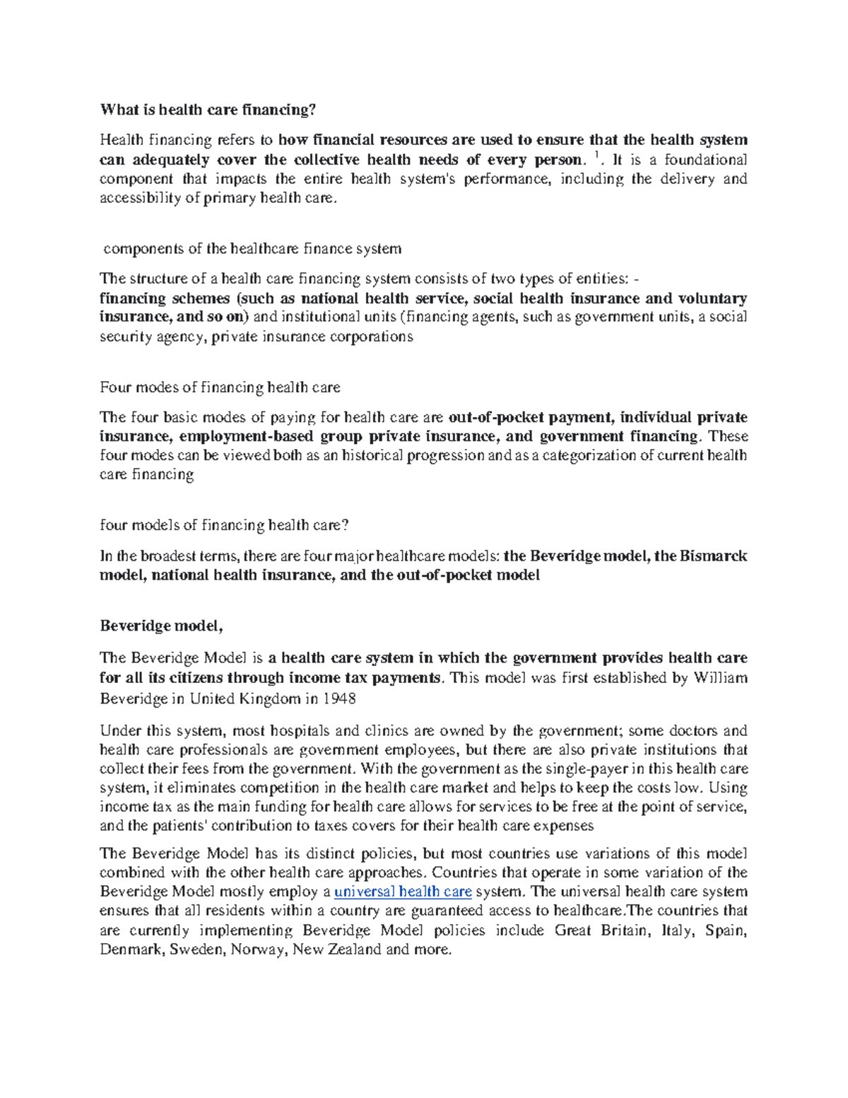 Health Care Financing Models: Beveridge, Bismarck, & Out-of-Pocket ...