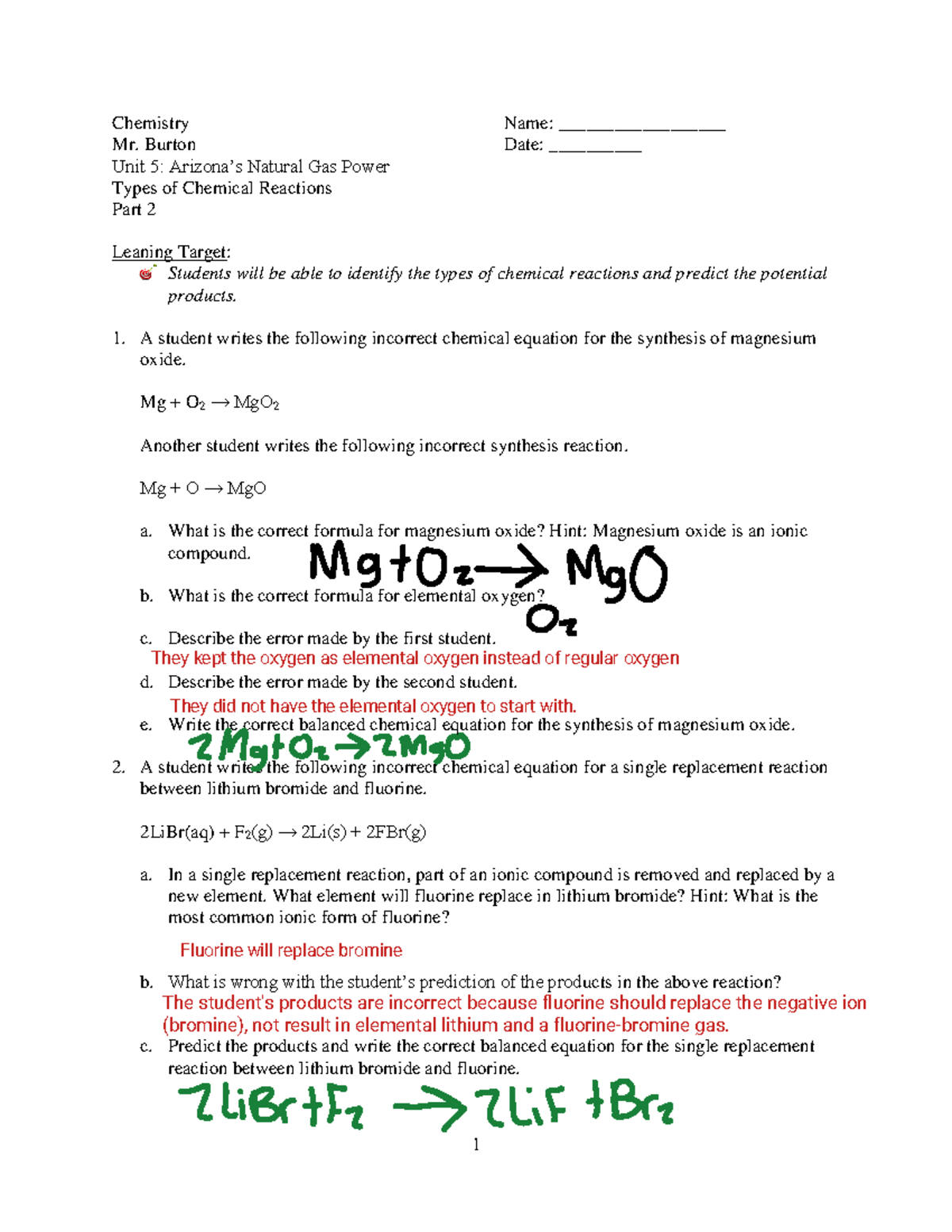 Chemistry 101 Unit 5: Types of Chemical Reactions Part 2 - Studocu
