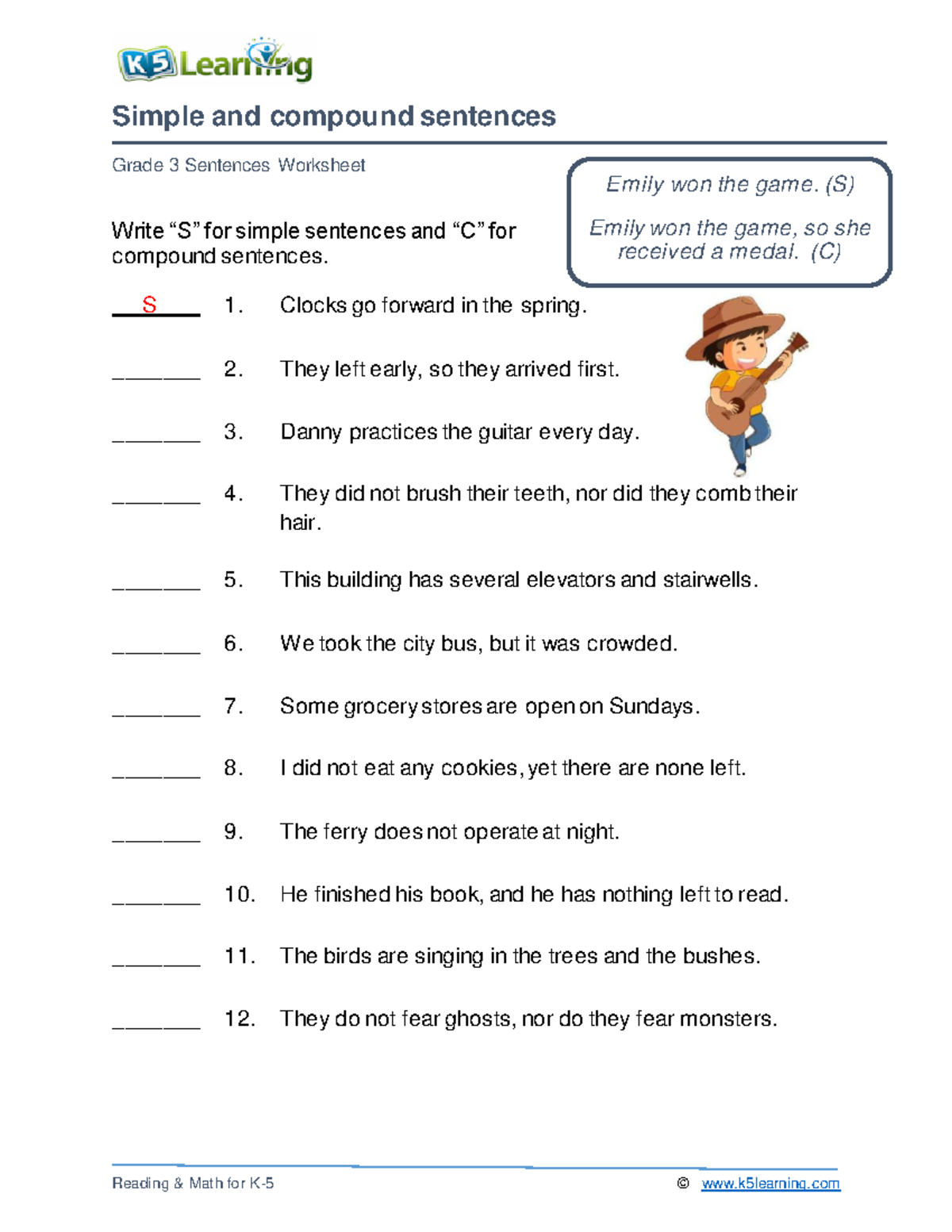 Grade 3 simple compound sentence a - Simple and compound sentences ...