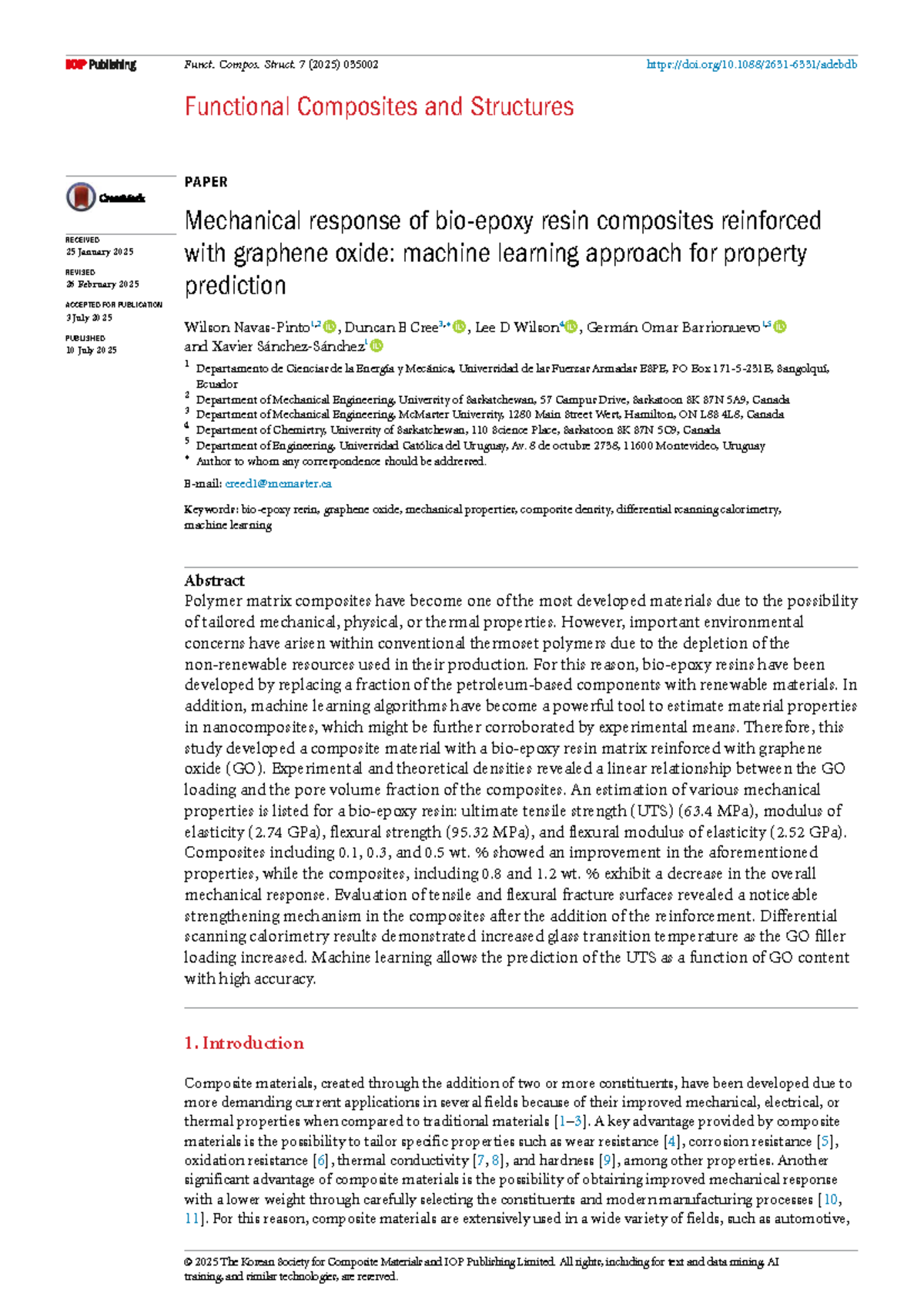 Mechanical Response of Bio-Epoxy Resin Composites Reinforced with GO: A ...