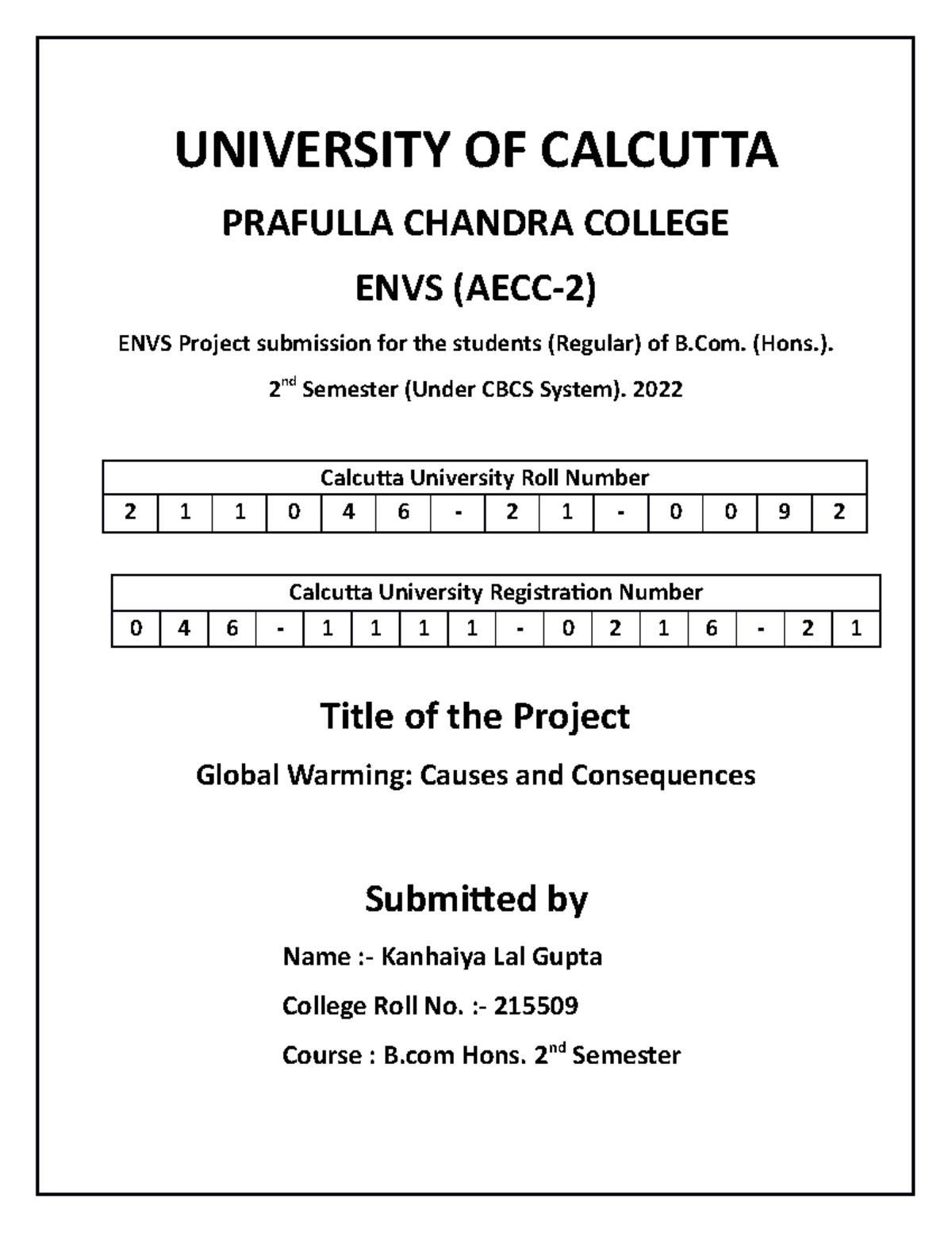 Global Warming Project (ENVS AECC-2): Causes & Consequences Analysis ...