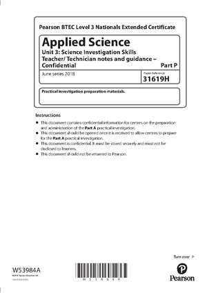 JAN 2023 - BTEC APPLIED SCIENCE LEVEL 3- UNIT 3 past paper - Turn over ...