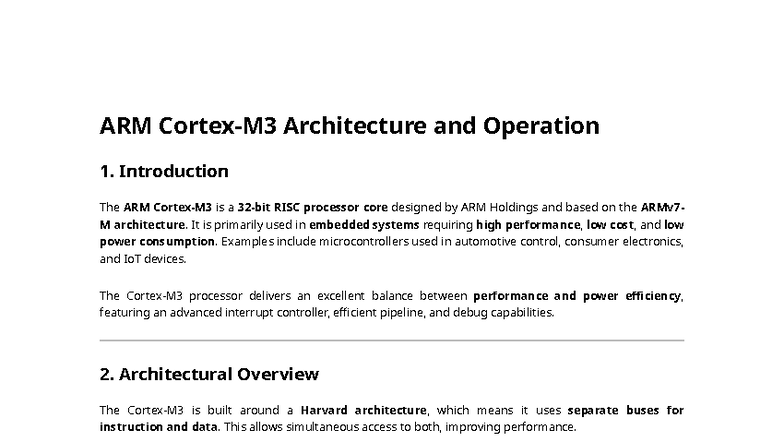 ARM Cortex M3 Architecture Overview and Operation Notes - Studocu