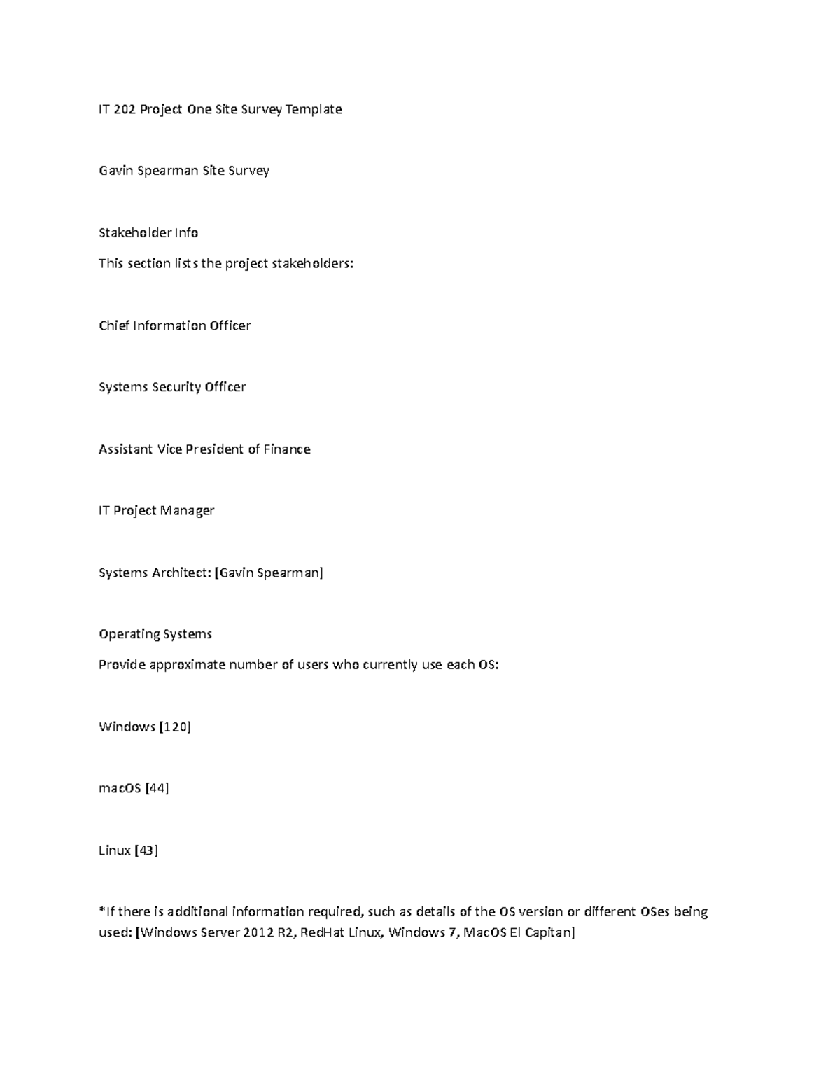 IT 202 Project One: Comprehensive Site Survey and Proposal Analysis ...