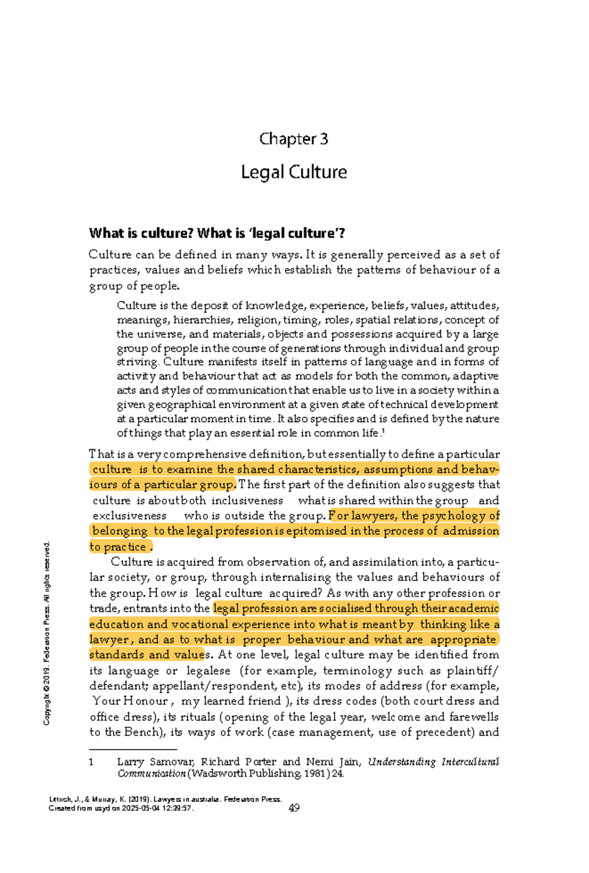 Lawyers in Australia - (Chapter 3 Legal Culture ) - Chapter 3 Legal ...