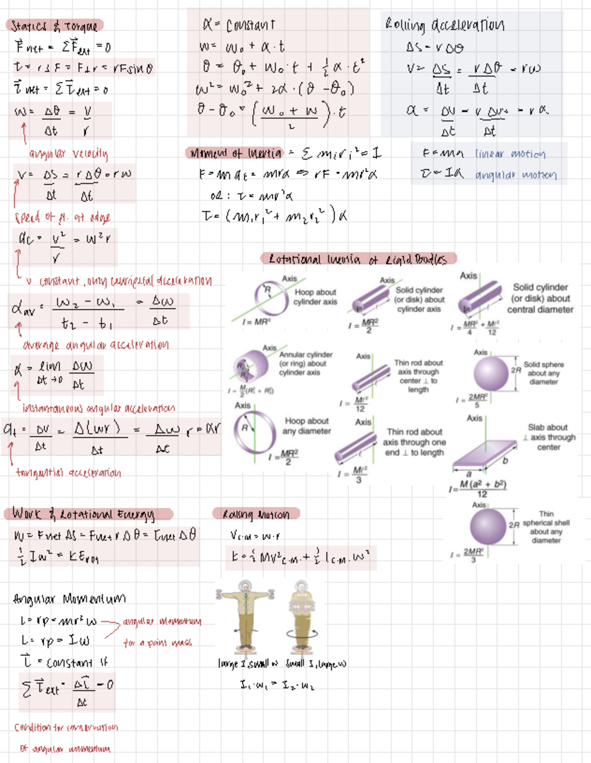 Physics 1 equation sheet - statics & Torque X = constant Rolling ...