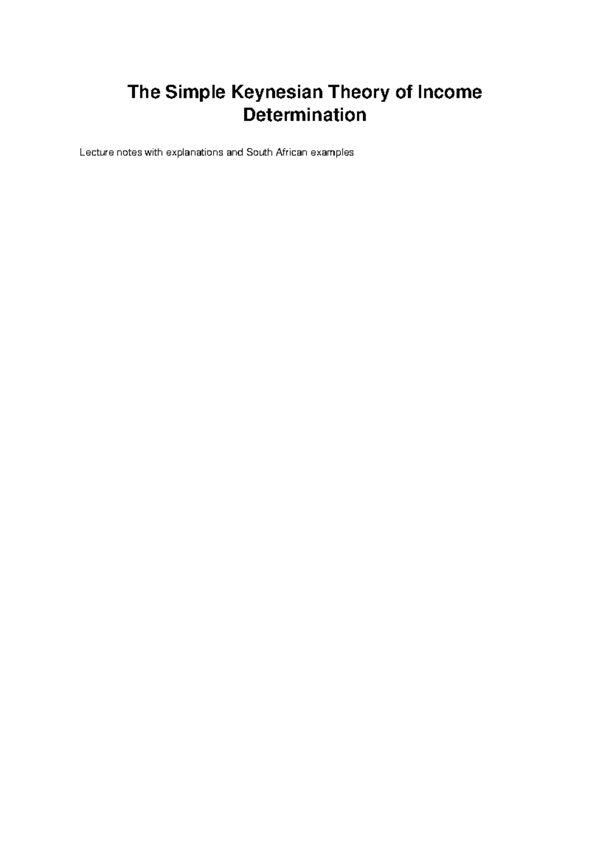 Keynesian Model of Income Determination: Lecture Notes (ECO101) - Studocu