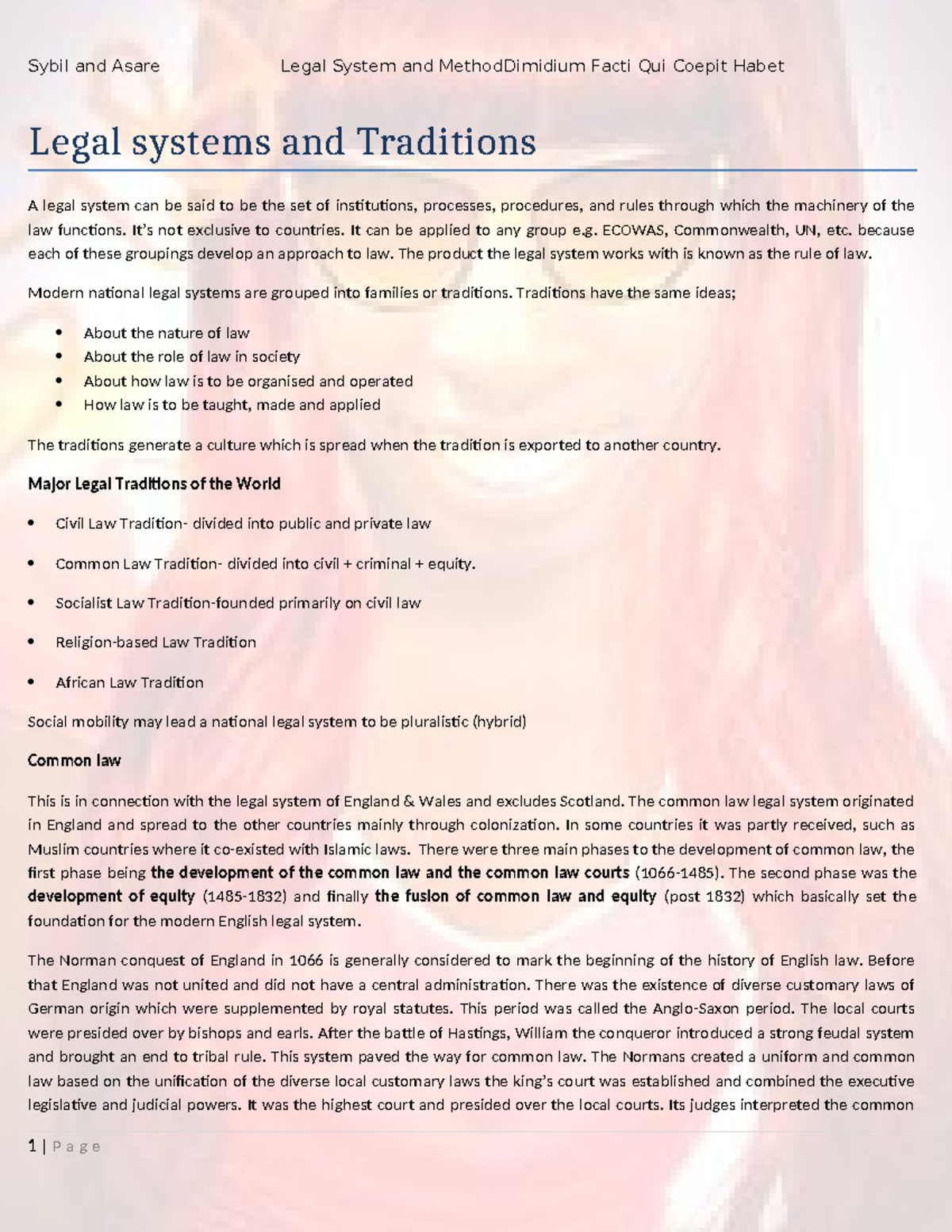 Legal system and method - Legal systems and Traditions A legal system ...