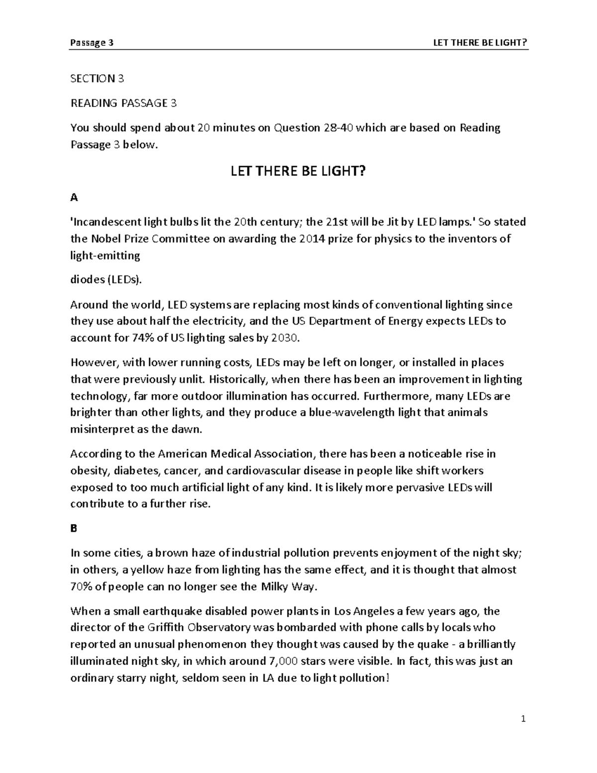 LET THERE BE LIGHT? - Passage 3 Analysis and Questions - Studocu