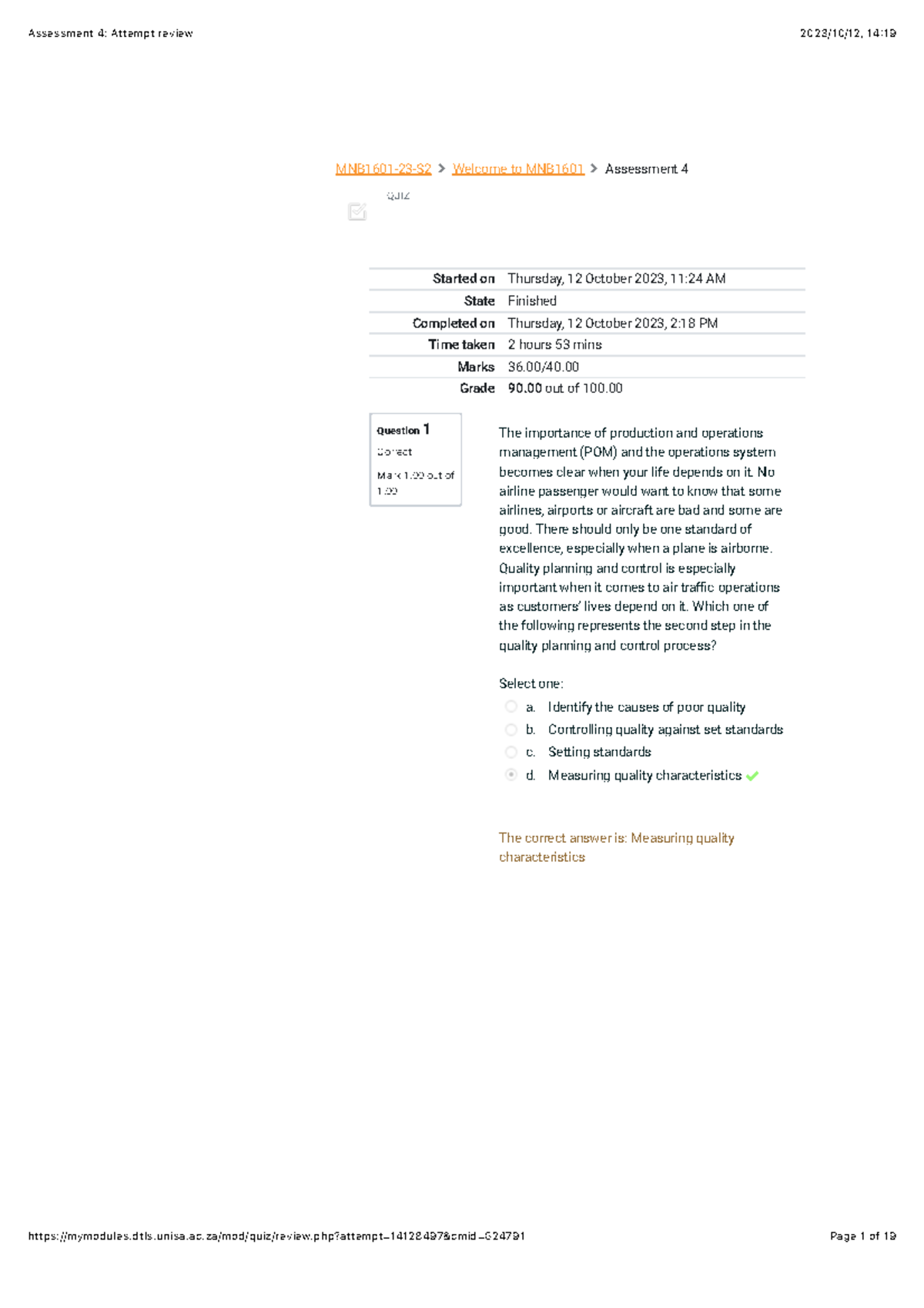 MNB1601-23-S2 Assessment 4 Attempt Review & Feedback Summary - Studocu