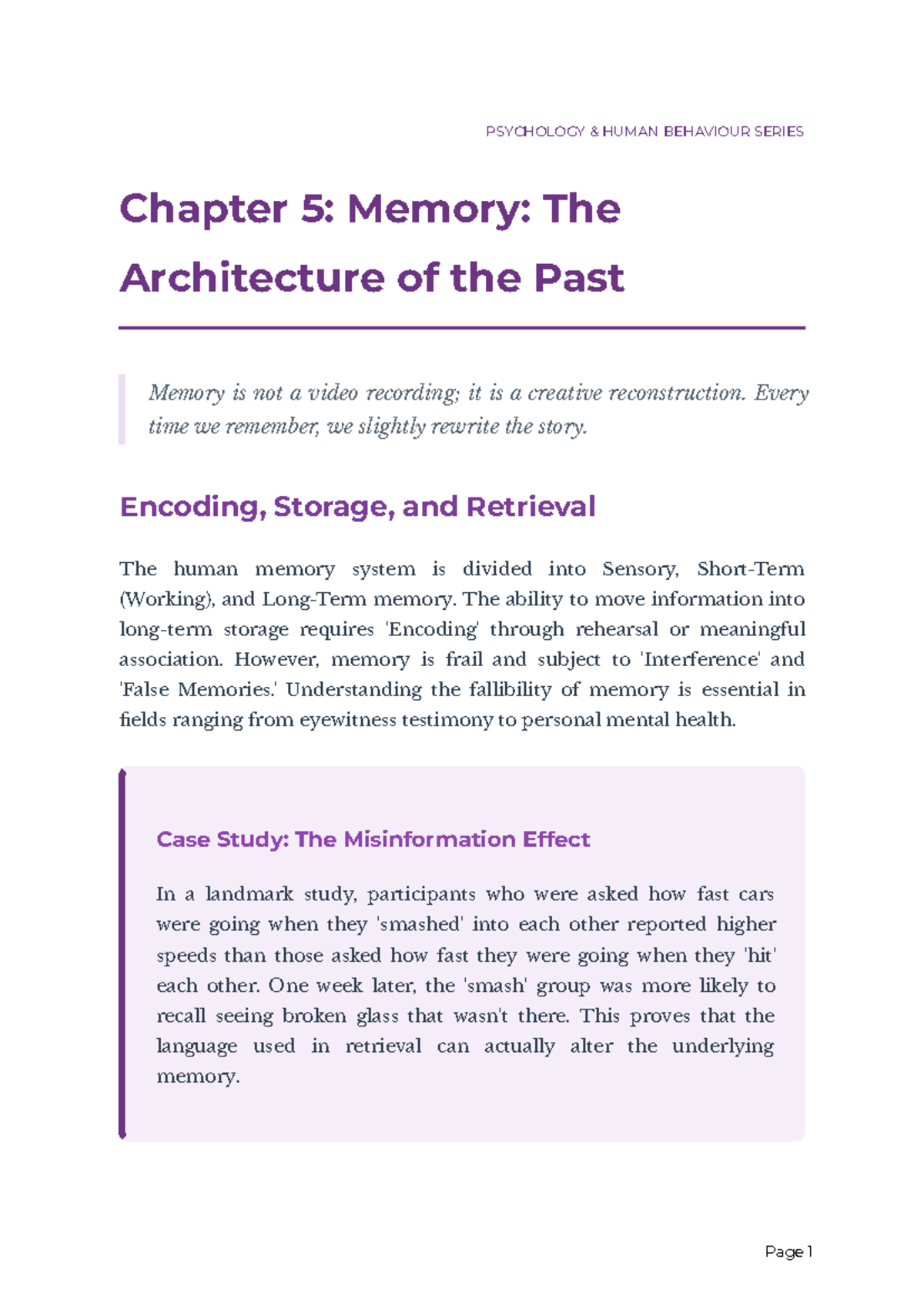 PSY 101: Psychology Series Chapter 5 - Memory Reconstruction Insights ...