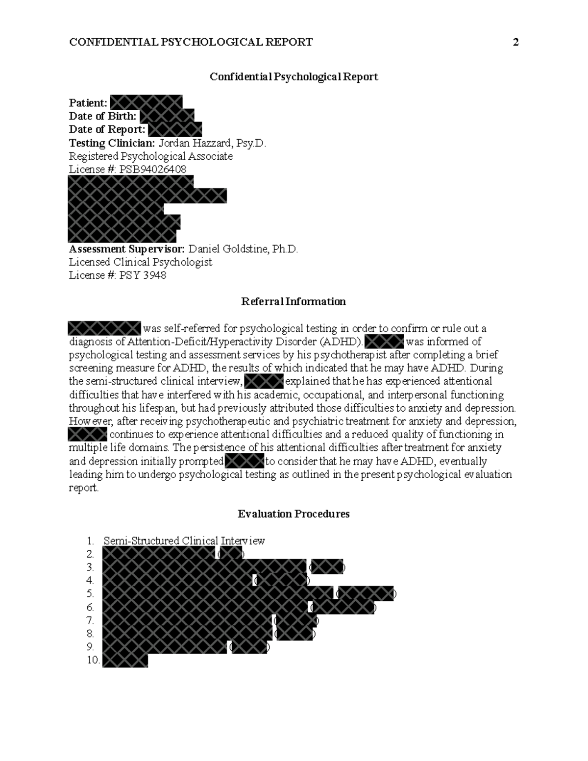 CONFIDENTIAL PSYCHOLOGICAL REPORT 2: ADHD Assessment and ...