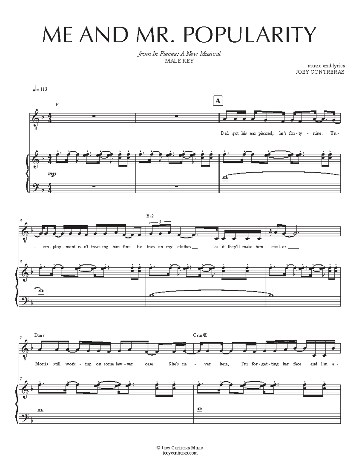 ME AND MR. POPULARITY (MALE KEY) - JOEY CONTRERAS MUSIC - Studocu