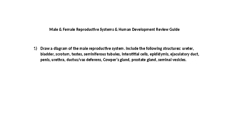 Male and Female Reproductive Systems Review Guide (Bio 101) - Studocu