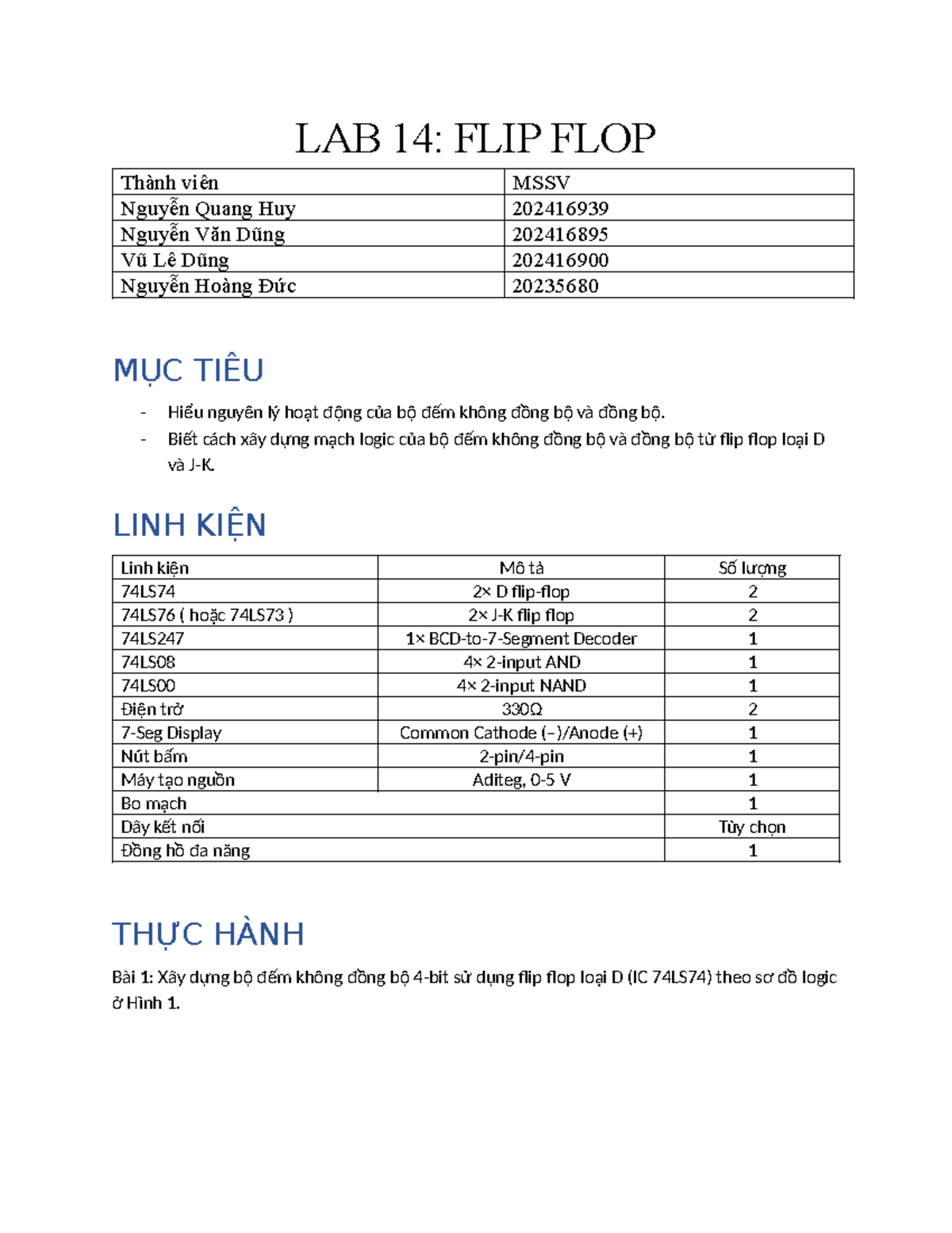 LAB 14: Kết Quả Thực Hành Bộ Đếm Flip Flop - Studocu
