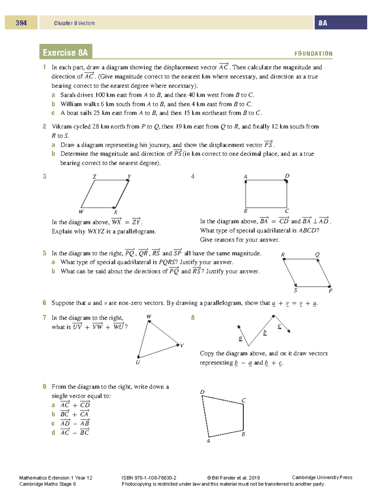 Vectors Year 12 with answers - 394 Chapter 8 Vectors 8A Exercise 8A F O U N DATION ####### 1 In ...