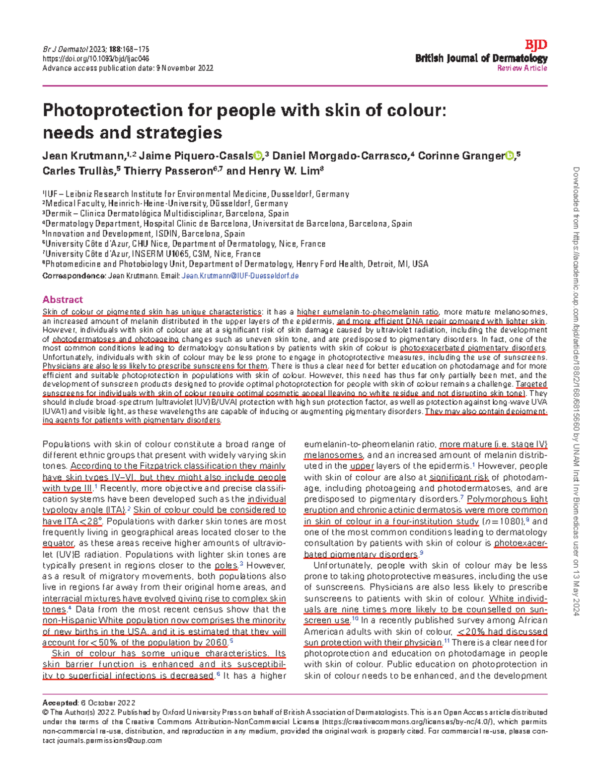 Art - Photoprotection for people with skin of colour - Br J Dermatol ...