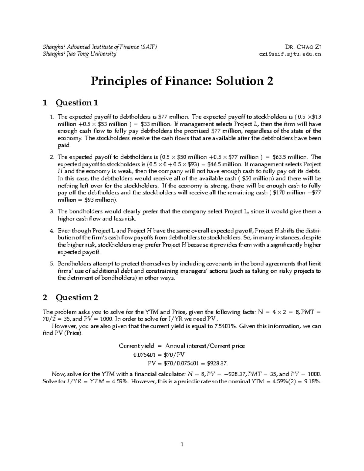 SAIF Finance Principles: Solutions to Key Questions (Solution 2) - Studocu
