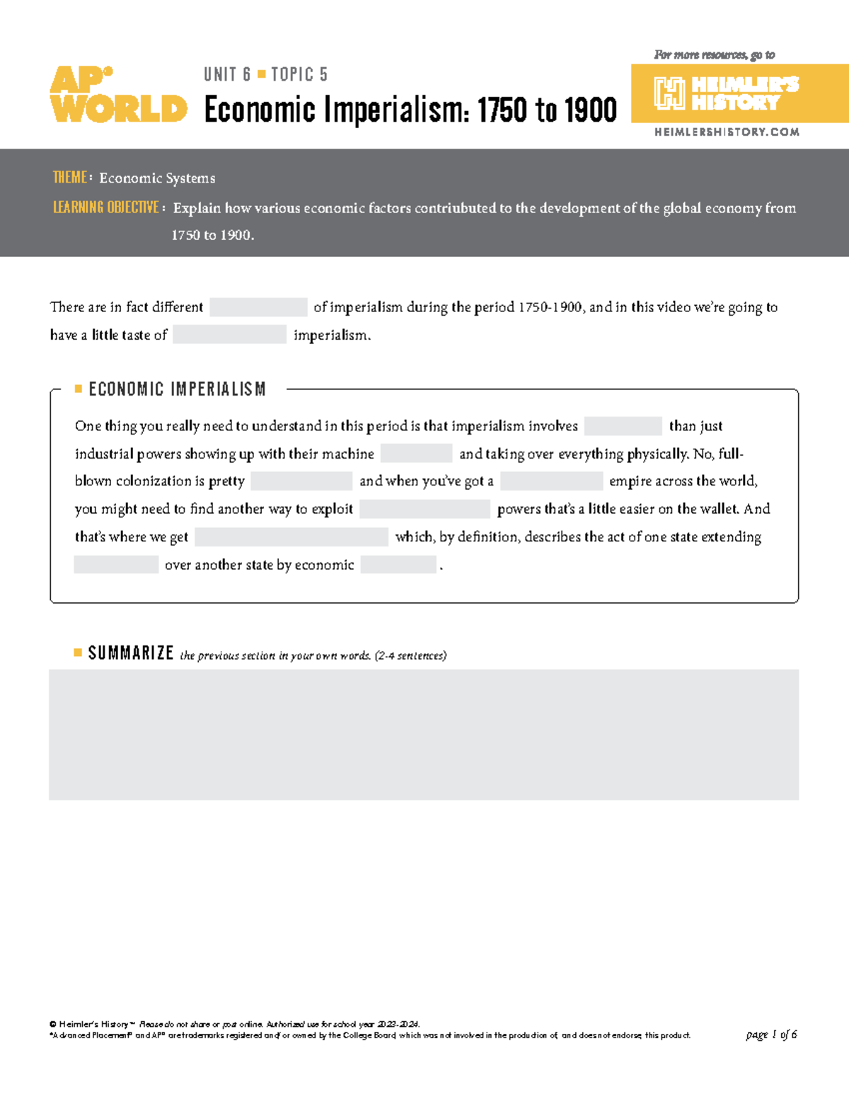 AP World Unit 6 Topic 5 Economic Imperialism Note Guide - Studocu