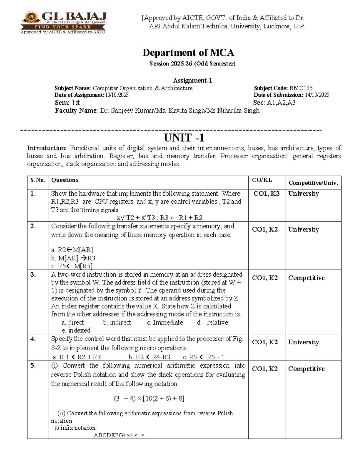 BMC105 - Assignment 1: Computer Organization Architecture - Studocu