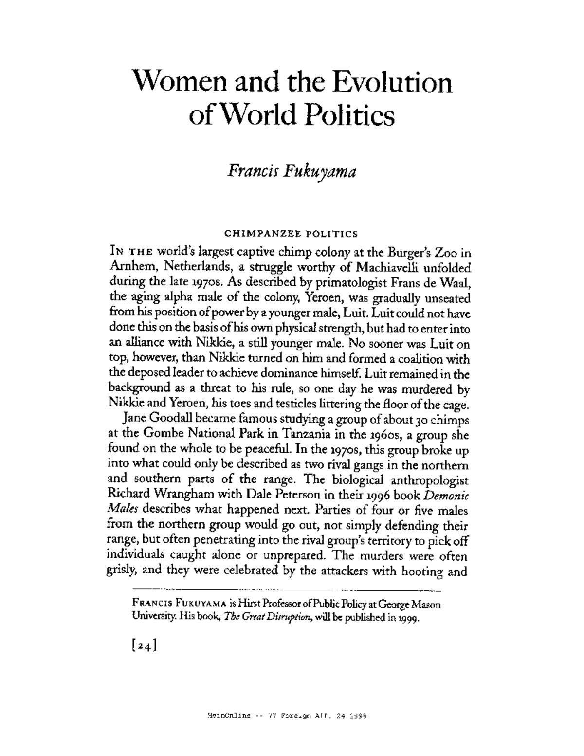 Women and the Evolution of World Politics: Insights from Fukuyama's ...