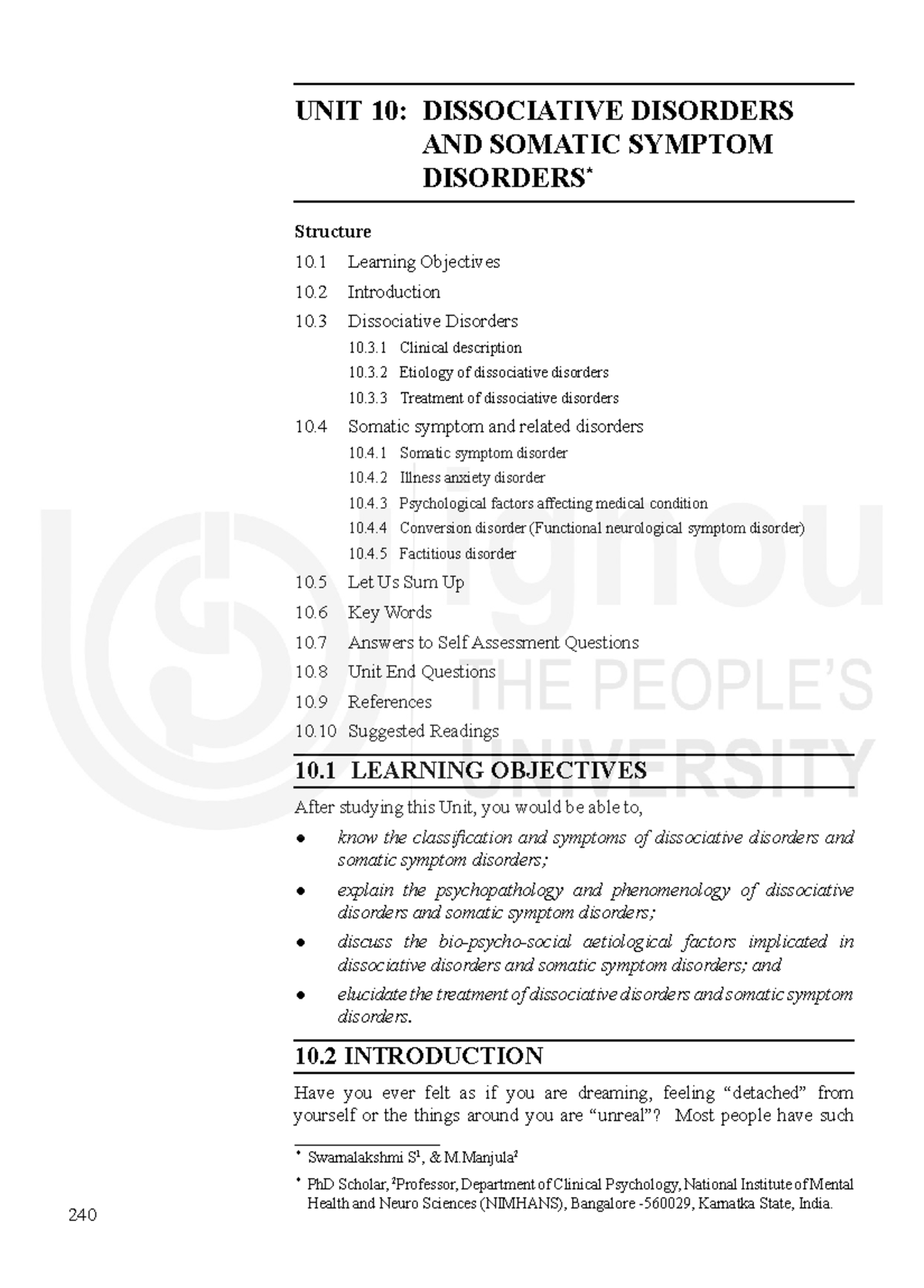 DID Unit-10: Understanding Dissociative Disorders & Somatic Symptoms ...