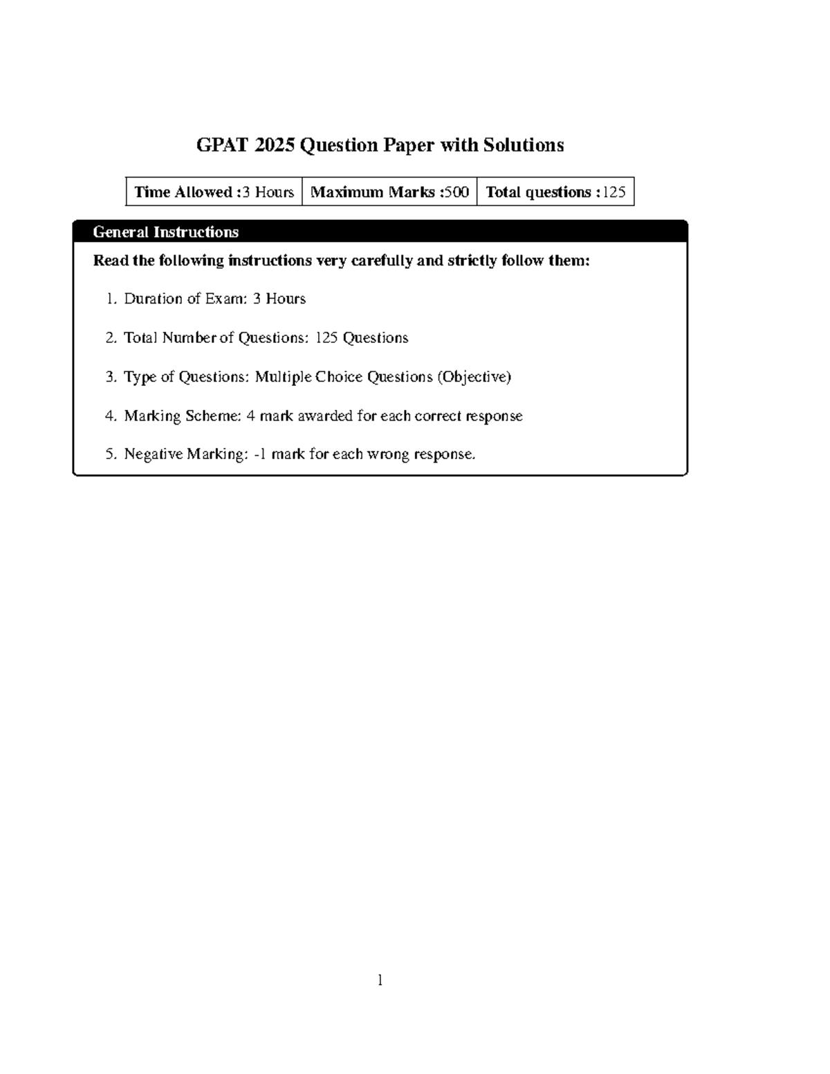 GPAT 2025 Question Paper with Solutions: Comprehensive Guide - Studocu