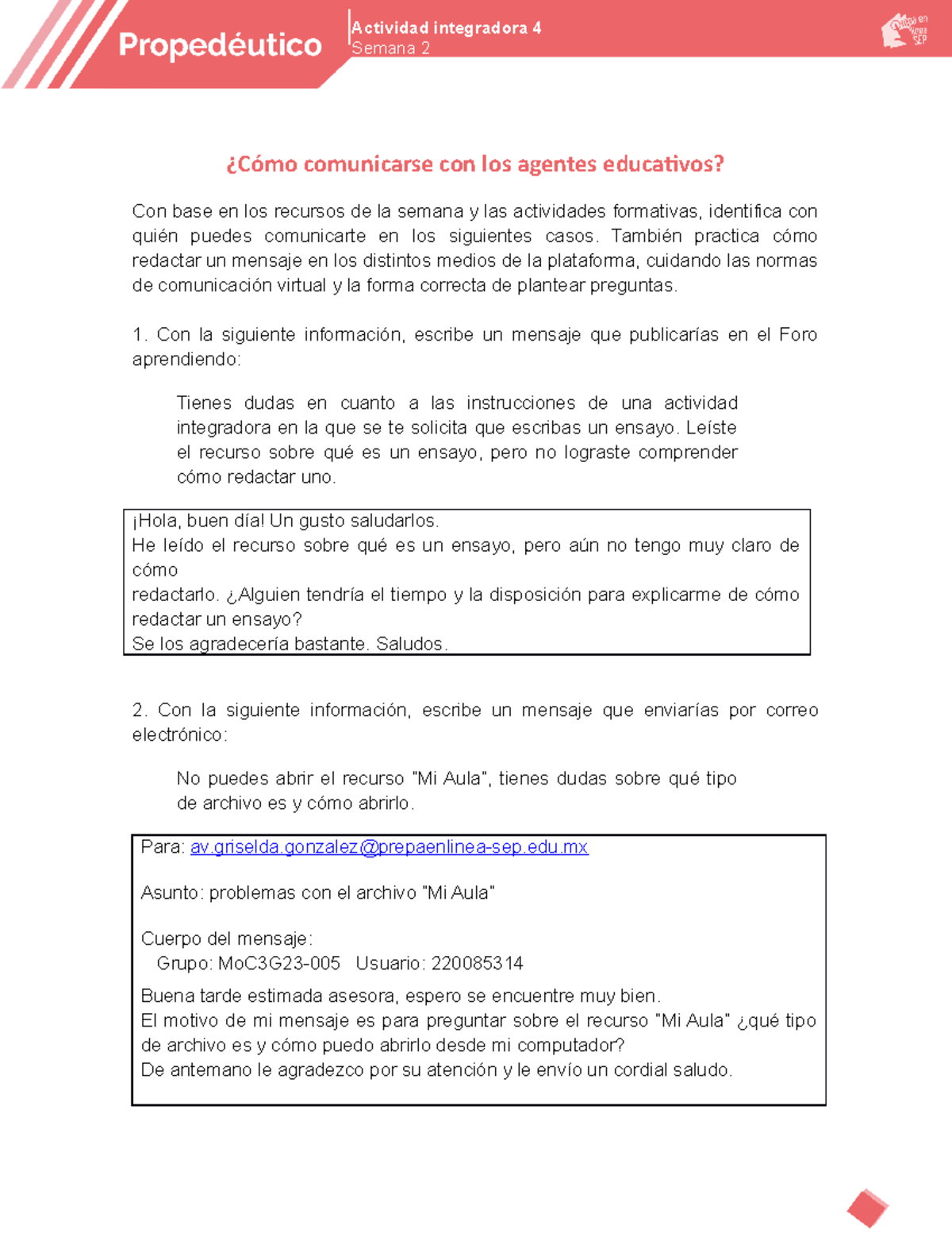 Actividad Integradora 4 - Semana 2: Comunicación con Agentes Educativos ...
