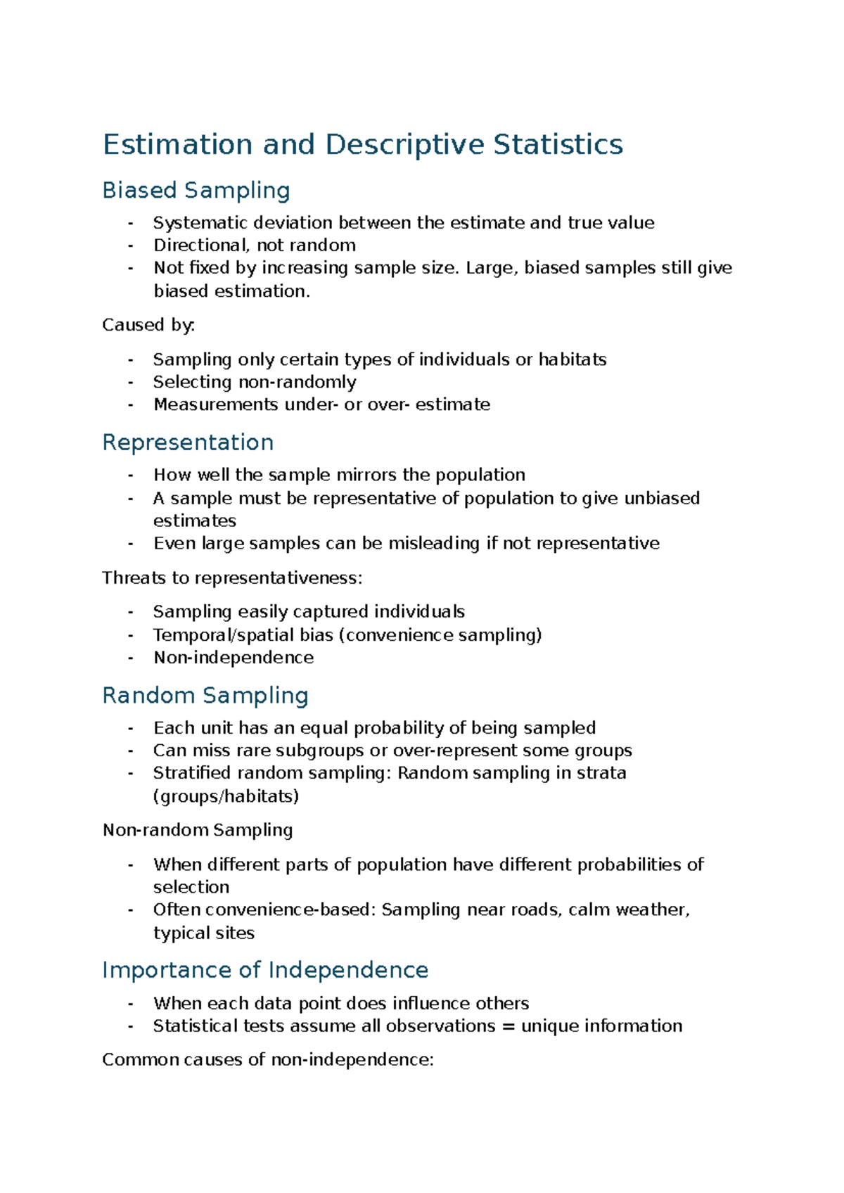 Estimation & Descriptive Stats: Biased Sampling Insights - Studocu