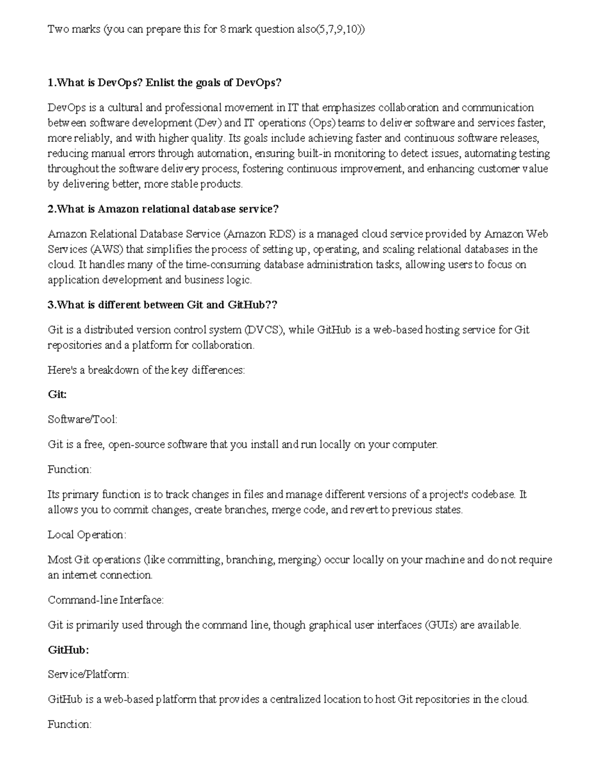 DevOps Two Marks Questions - Key Concepts and Differences - Studocu