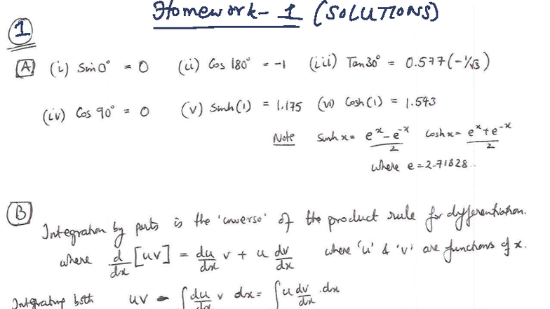 Homework 1 Solutions: Integration Techniques and Differential Equations - Studocu